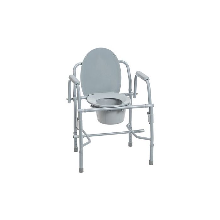 Universal Grey Steel Steel Drop Arm Bedside Commode Padded Arms Drive