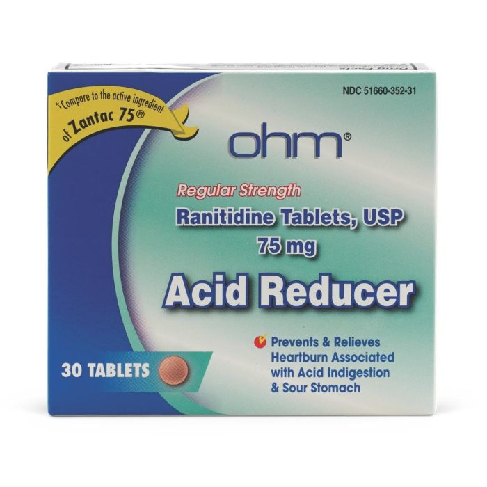 Bottle of OHM LABORATORIES Ranitidine Antacid Tablets OTC266117A