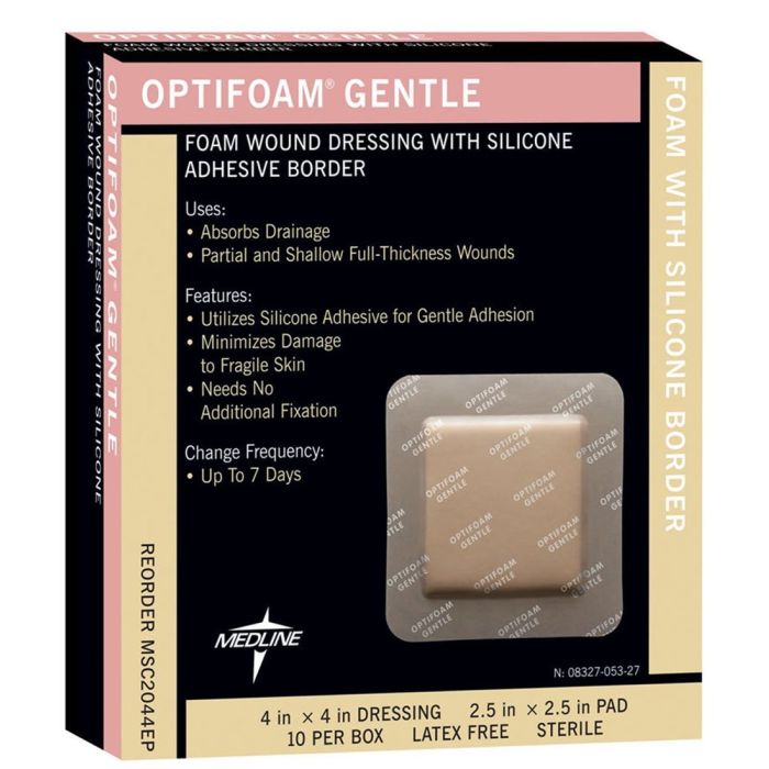 Box of Ten 4x4 Optifoam Gentle Border Adhesive Dressings MSC2044EPZ