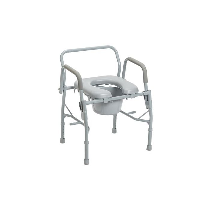 Universal Grey Steel Steel Drop Arm Bedside Commode Padded Seat & Arms