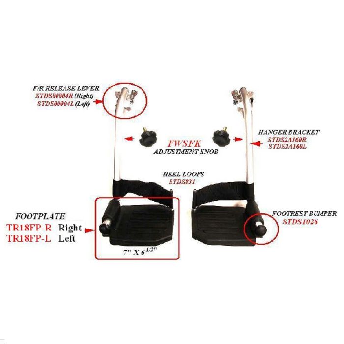 Right Foot Plate for Poly Fly Wheelchair by Drive Medical TR18FP-R